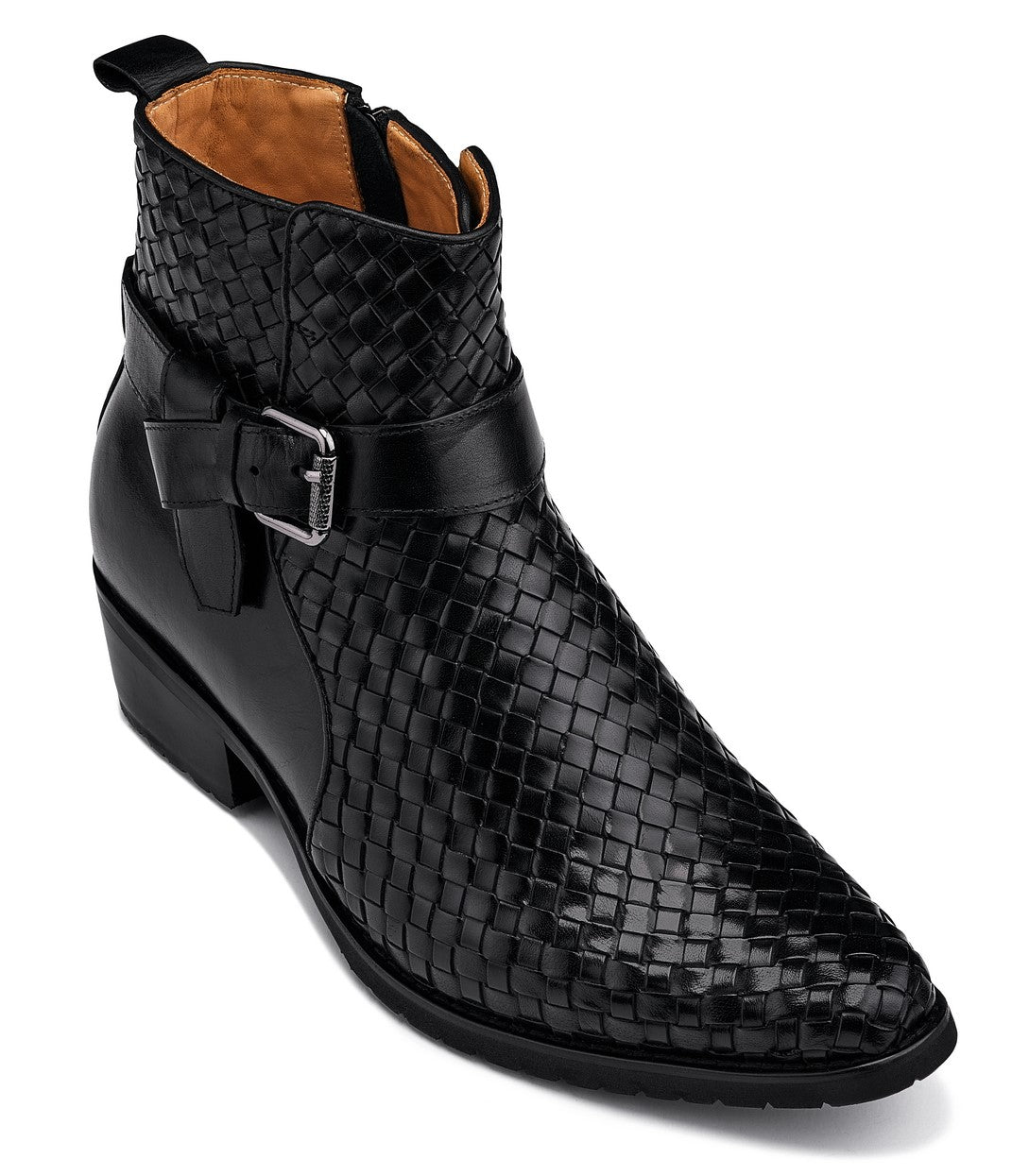CALTO - K30523 - 3.3 Inches Taller (Black) - Woven High-Top Ankle Buck ...