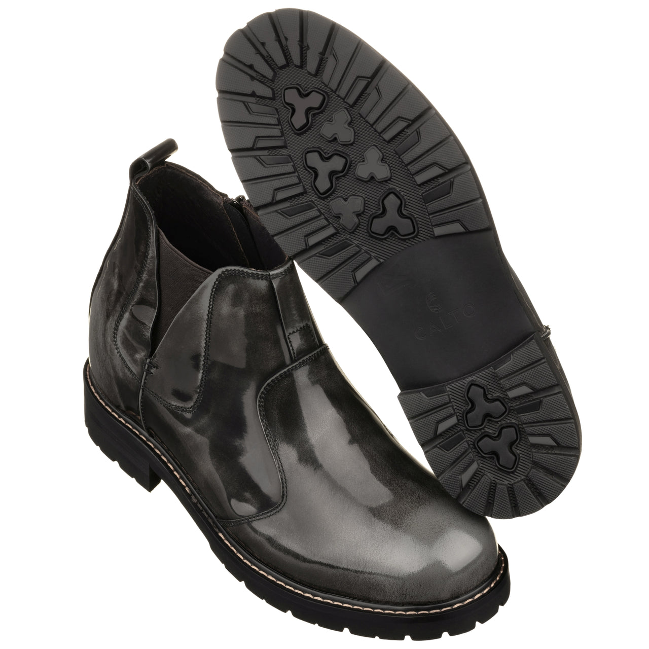 CALTO - K8991 - 3.6 Inches Taller (Grey) - Patent Leather Boot ...