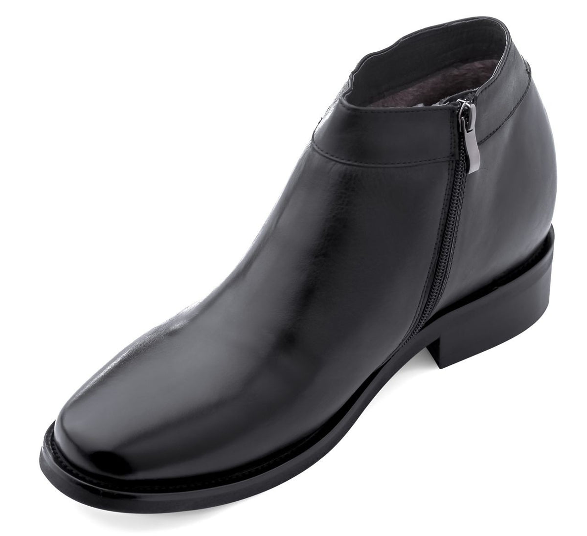 CALDEN Height Increasing Elevator Round Toe Zipper Ankle Boots ...